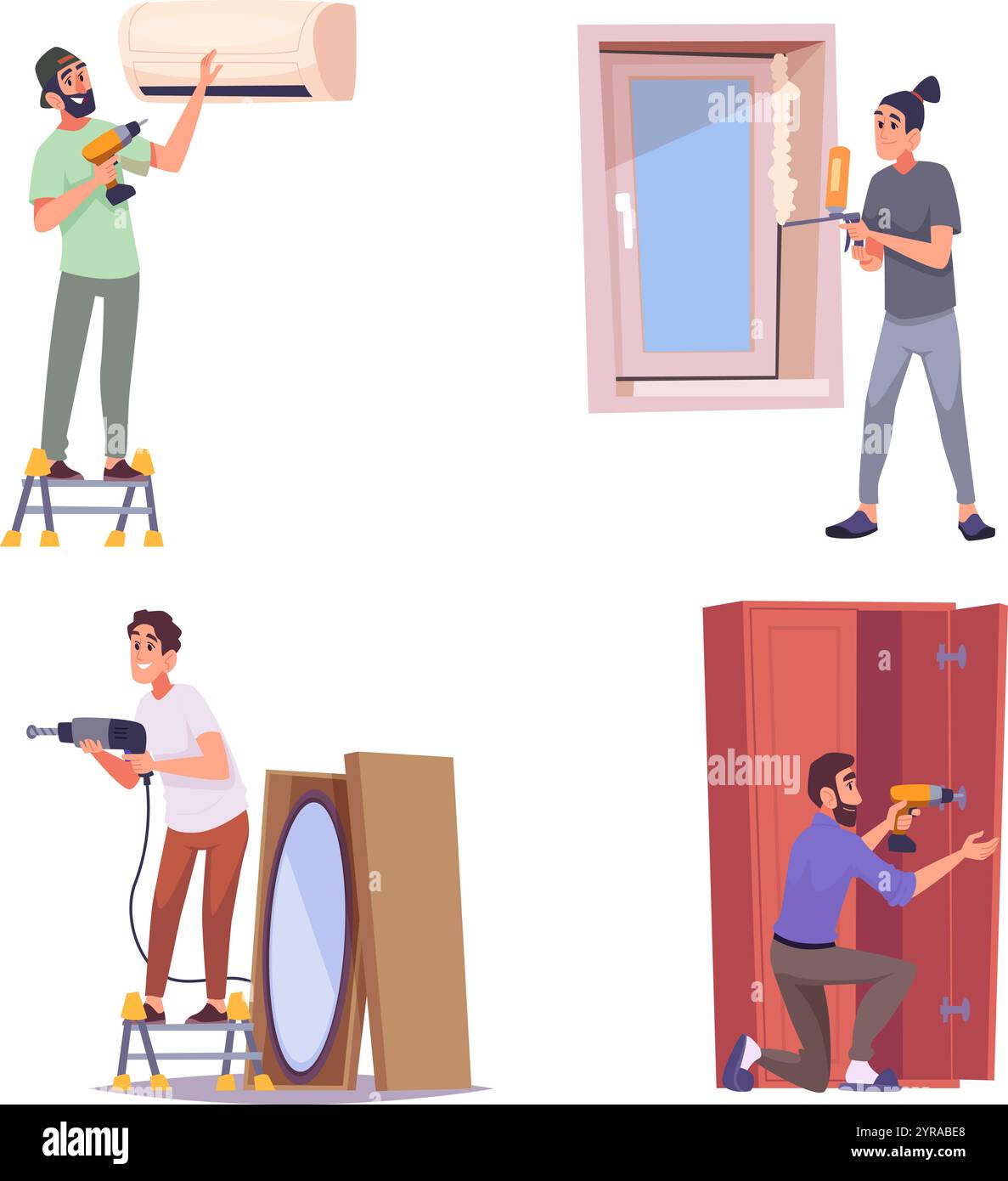 Young workers installing new Stock Vector Images - Alamy
