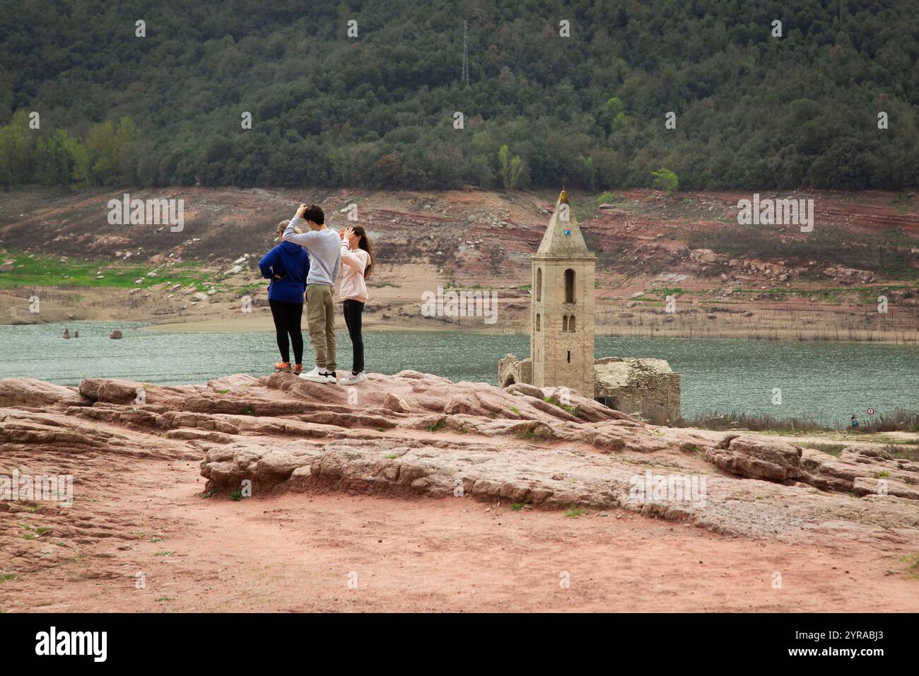 Spain, drought in Catalonia. Very low level of the Sau reservoir on ...