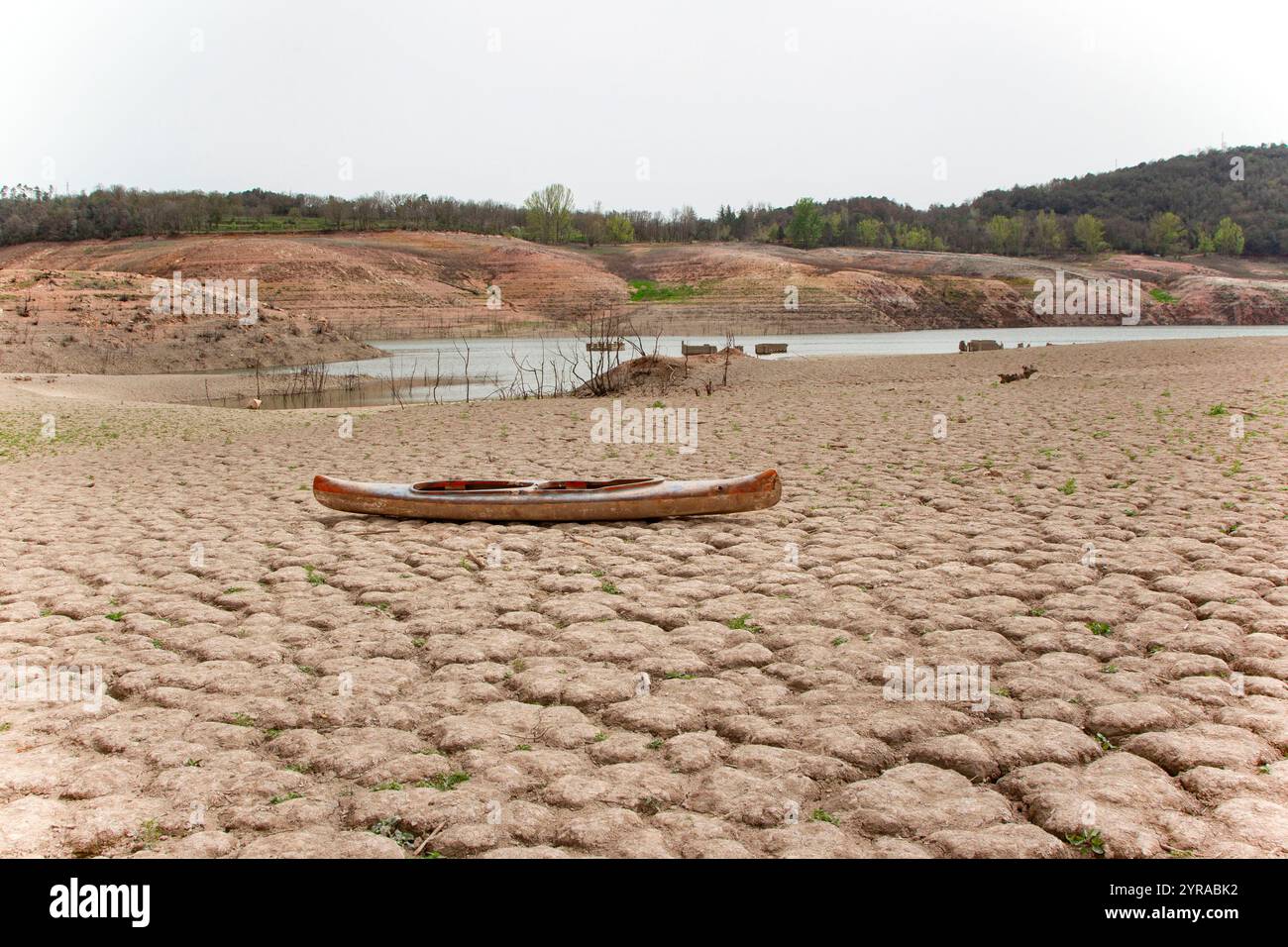 Spain, drought in Catalonia. Very low level of the Sau reservoir on ...