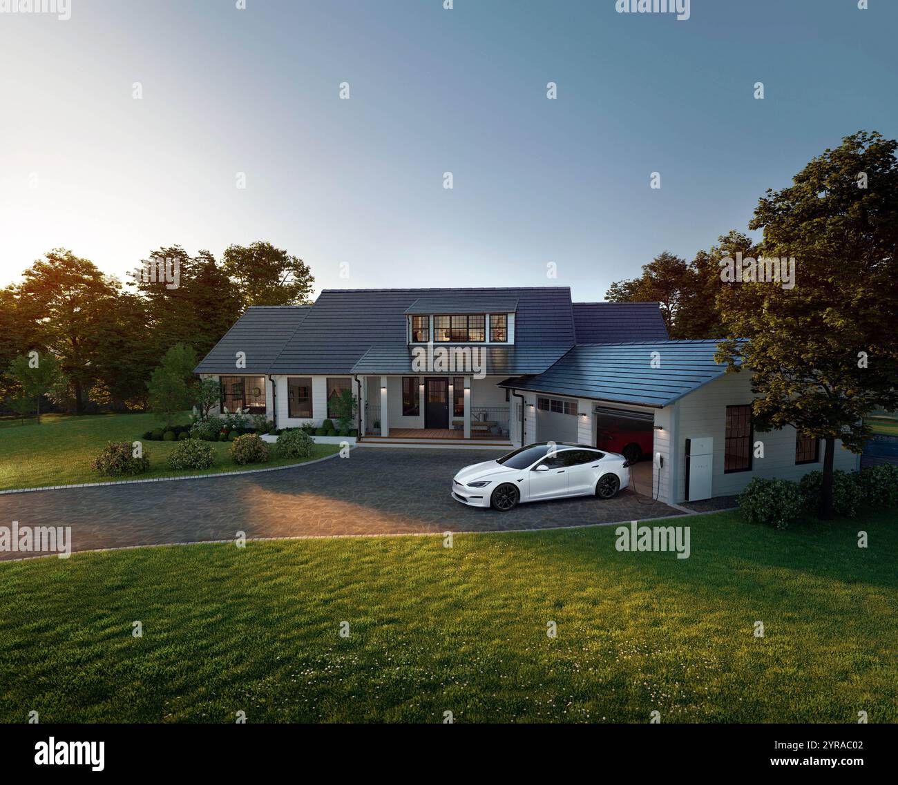 House equipped with Tesla solar roof tiles, an innovative concept ...