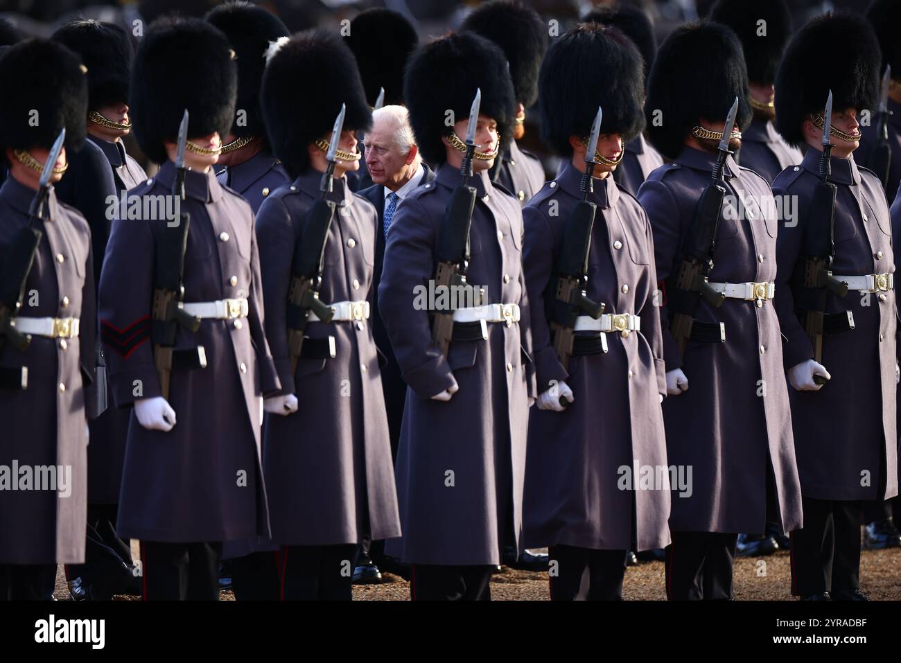 King Charles III inspects a guard of honour with Emir of Qatar Sheikh ...