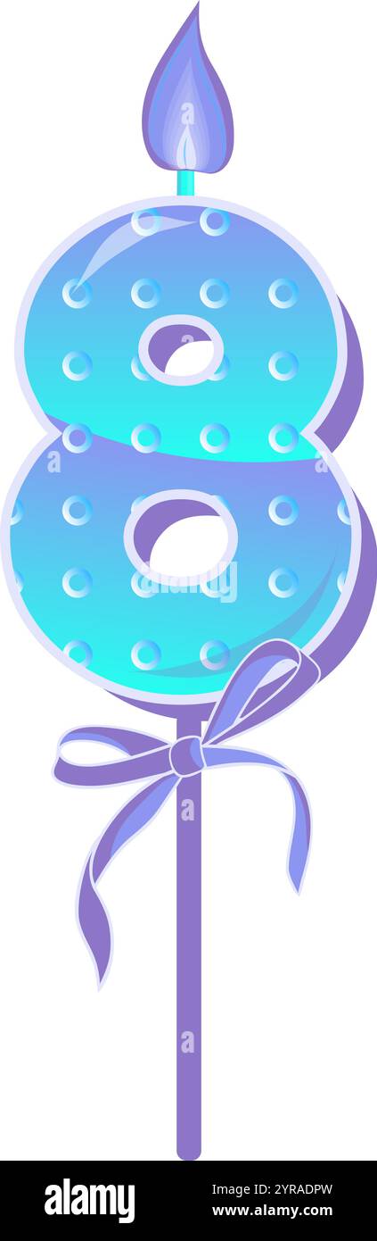 Happy Birthday cake font with blue candle. eight year, symbol of number ...
