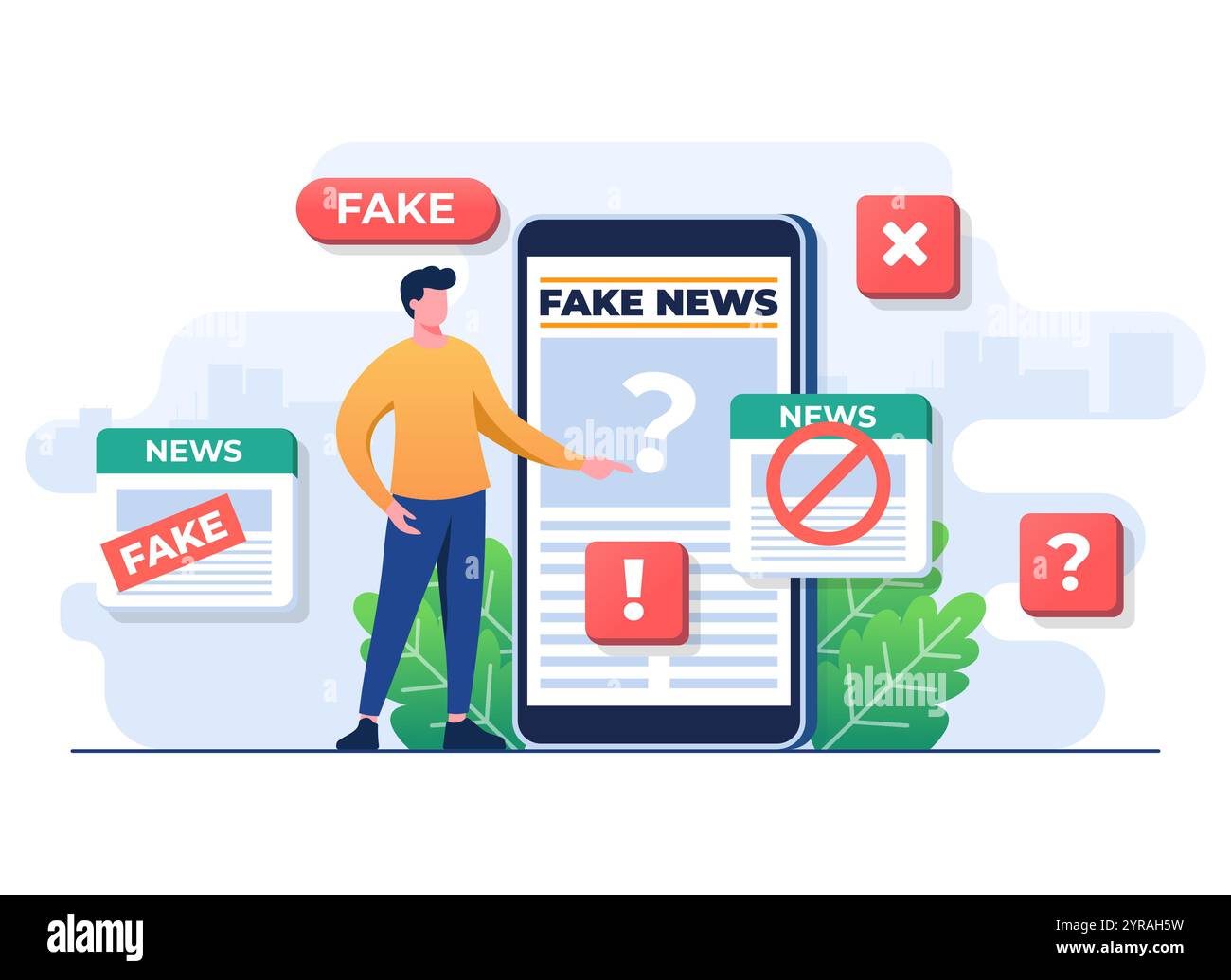 Spreading fake news concept flat illustration vector template, Man ...