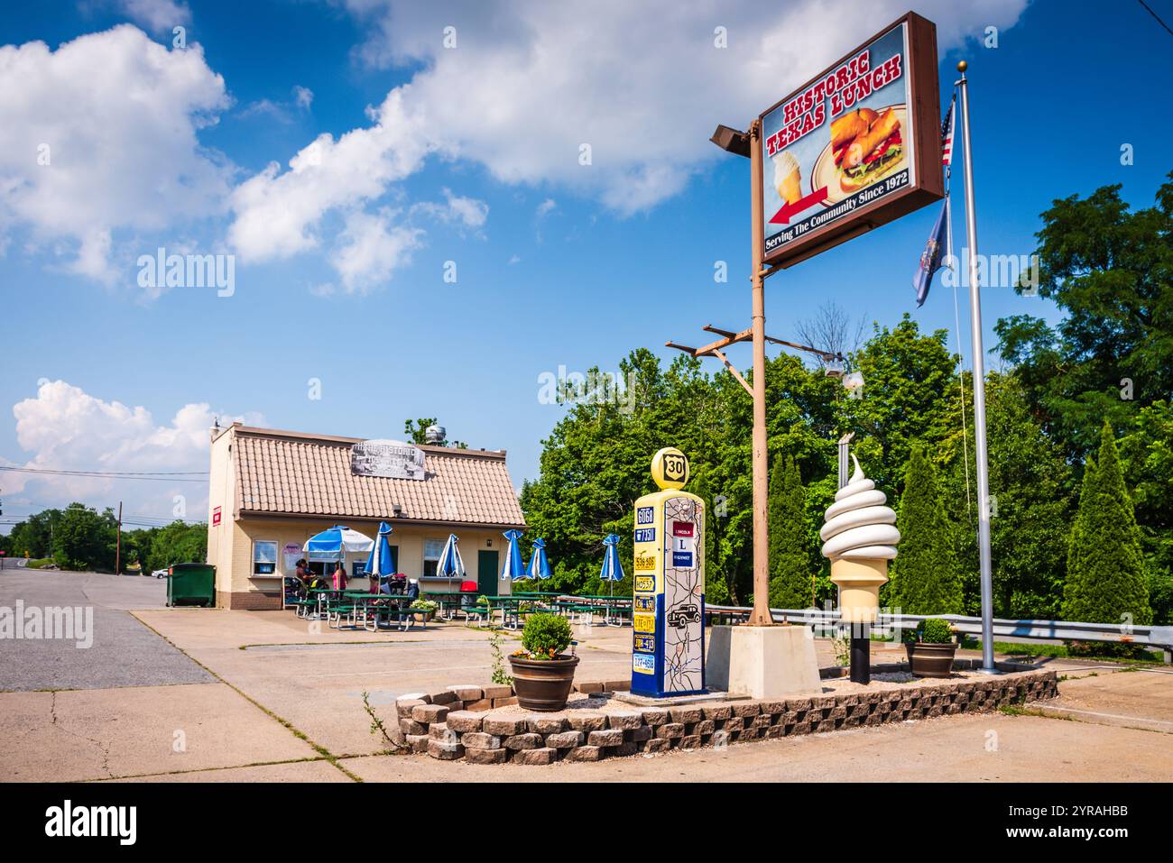 The Historic Texas Lunch Ice Cream Shop features an antique gas pump ...