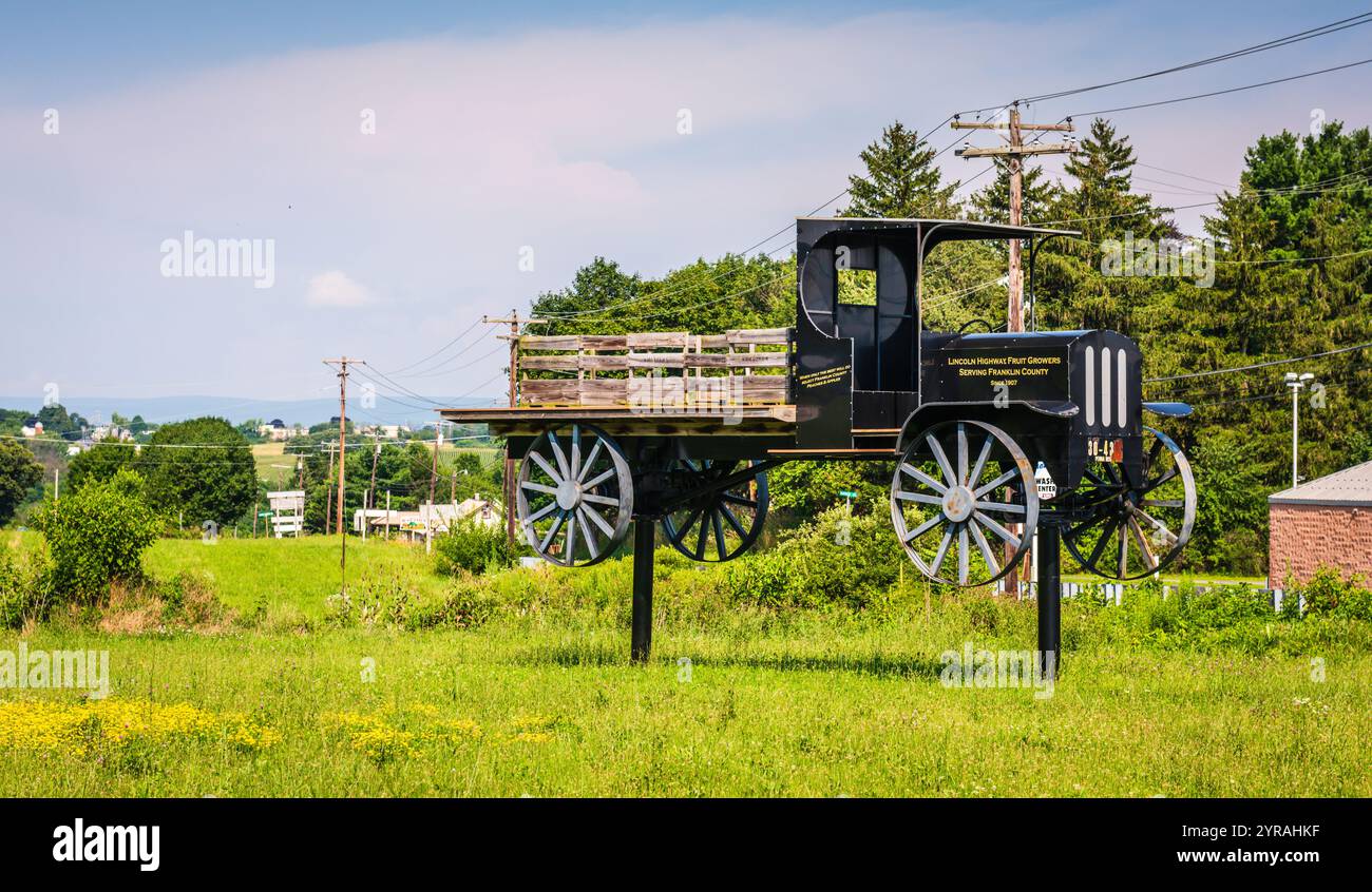 Historic truck on a pedestal is roadside attraction on Route 30 ...