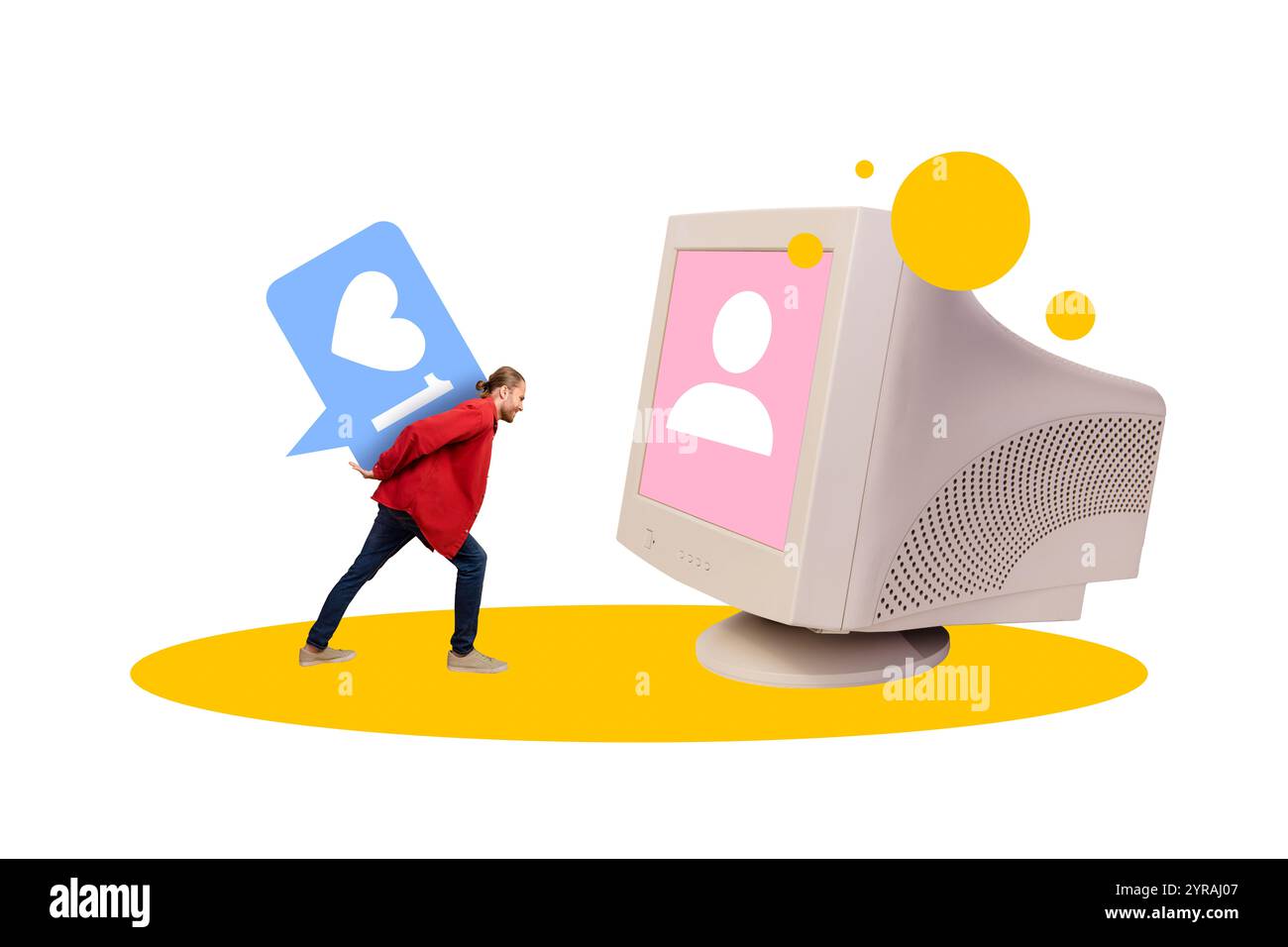 Creative collage picture young man carry back notification blogger ...