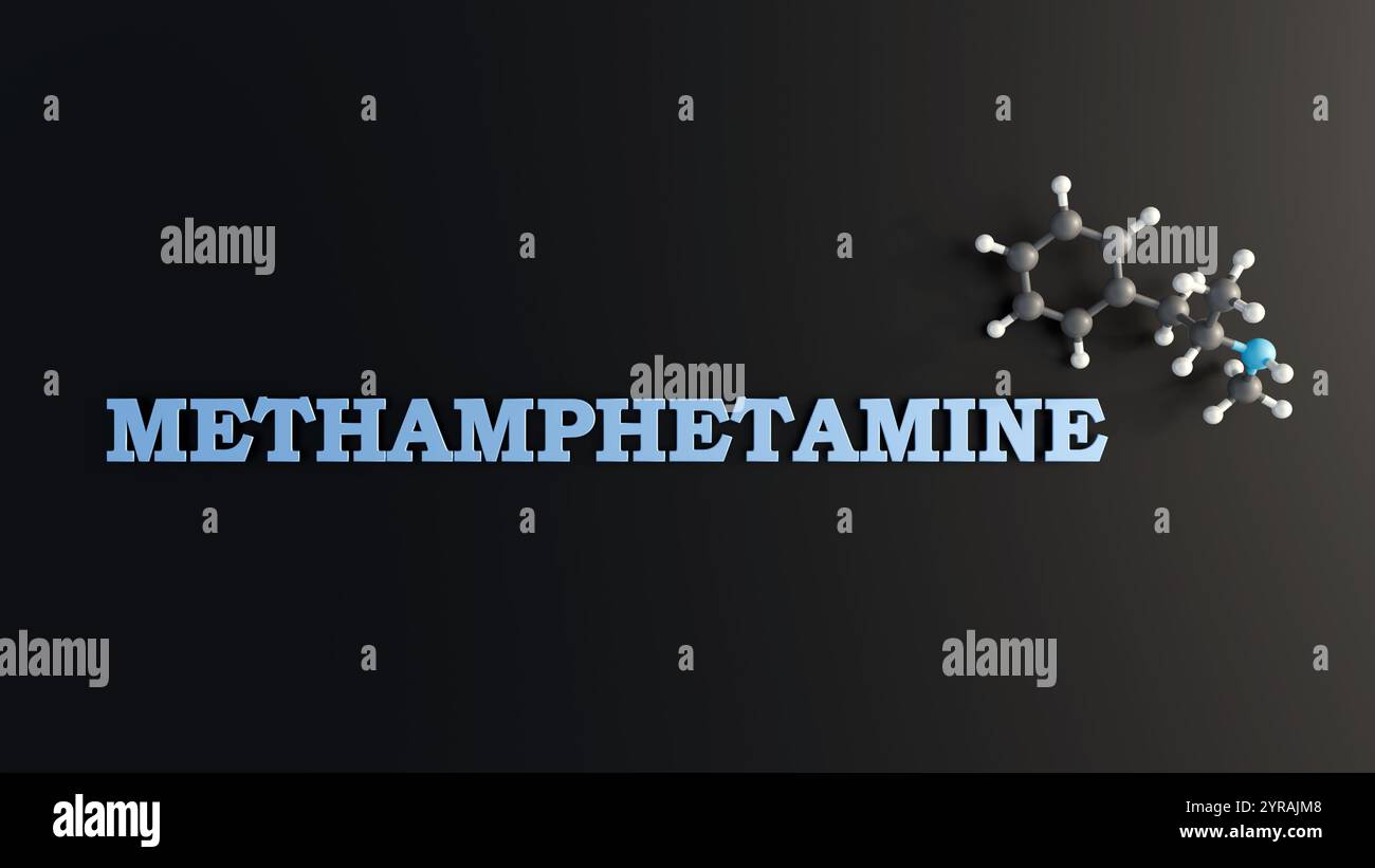 Molecular structure of Methamphetamine, a stimulant drug; 3d rendering ...