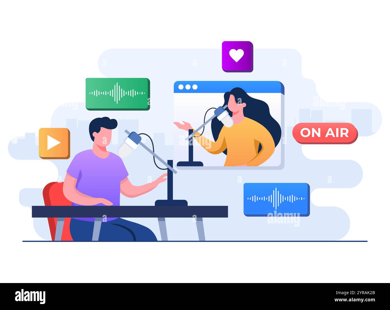 Radio host interviewing a guest virtually, Video conference, People ...