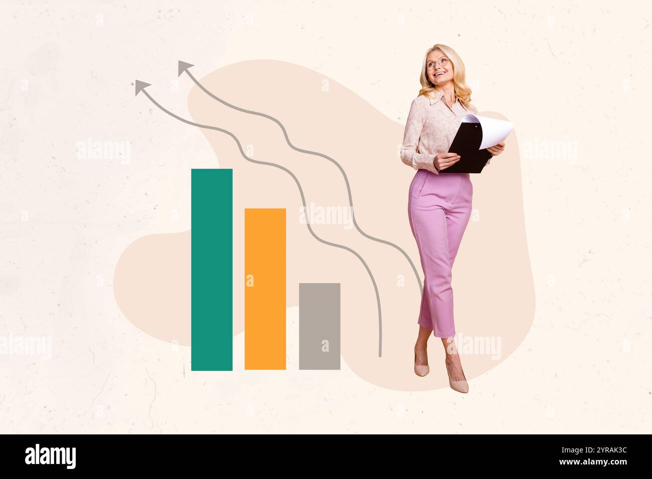 Creative collage picture young cheerful businesswoman progress ...