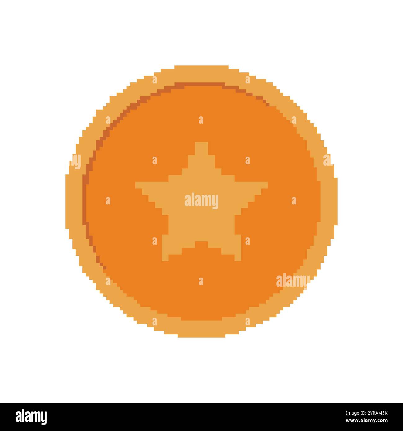 Bronze Orange Star Coin Icon in Pixel Art Style. Vintage Digital ...