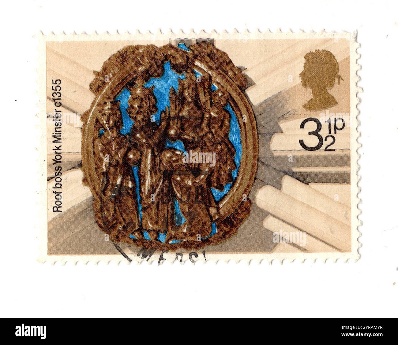 A vintage postage stamp from Great Britain featuring the Adoration of ...