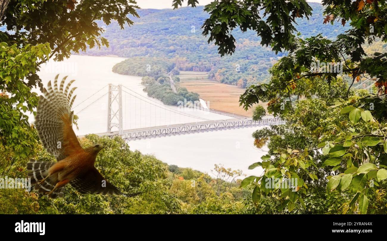 Bridge over the Hudson River Valley, view from Bear Mountain in New ...