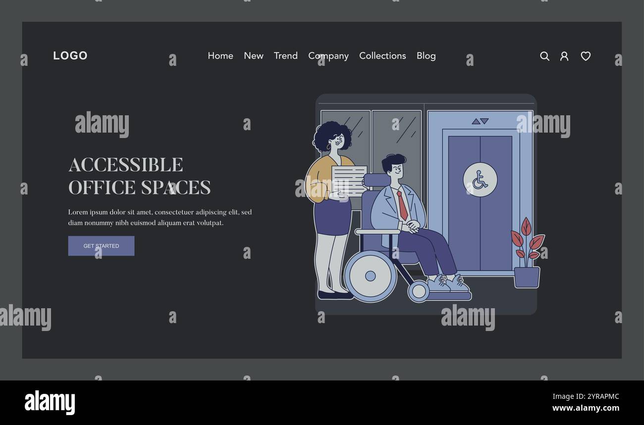 Inclusion concept. Vector scene of diverse employees in an accessible ...