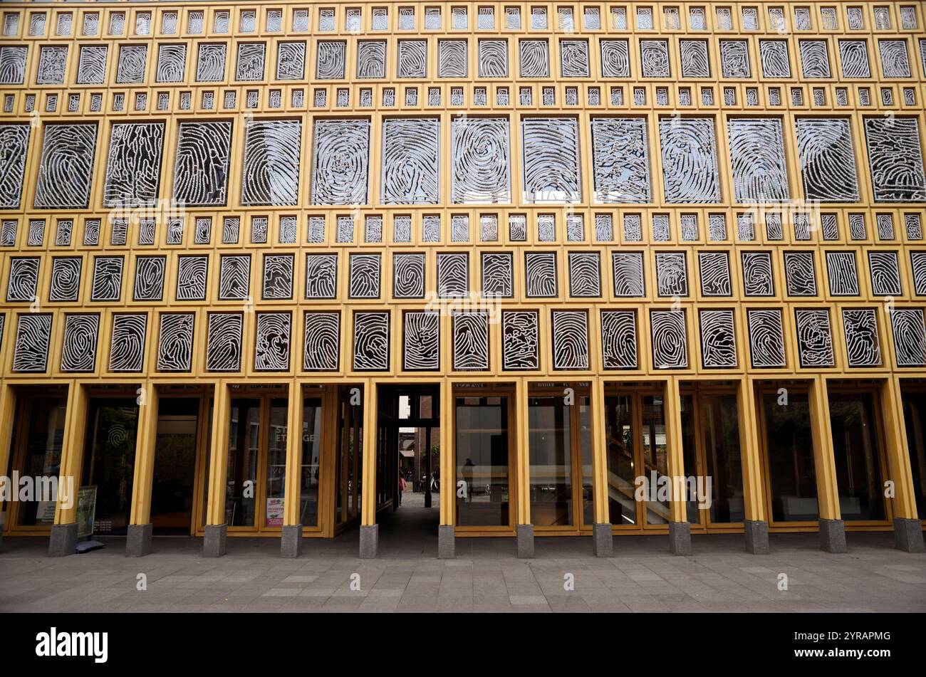 Fingerprint architecture over the windows of Deventer town hall Stock ...