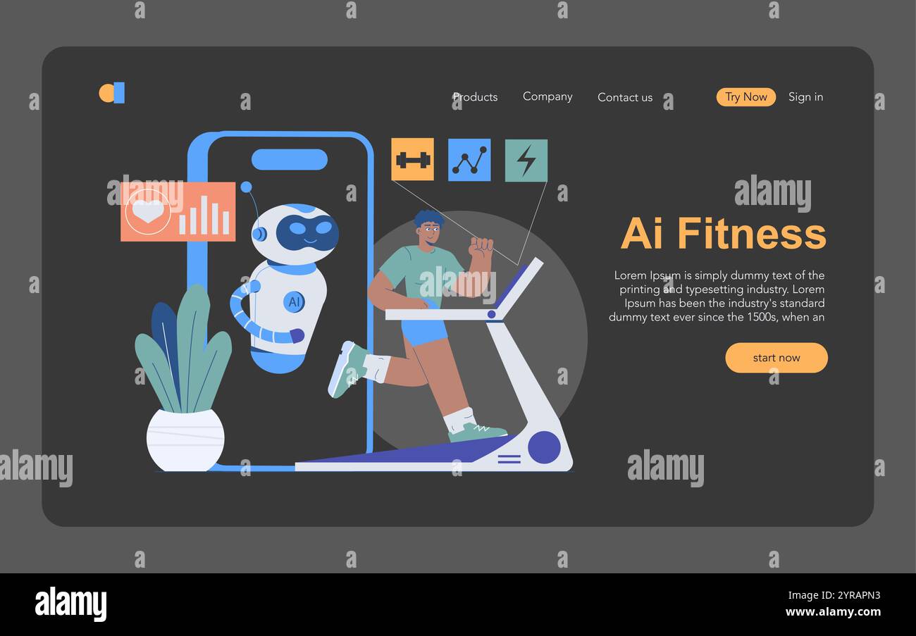 AI Fitness concept. An illustration showing a person exercising on a ...