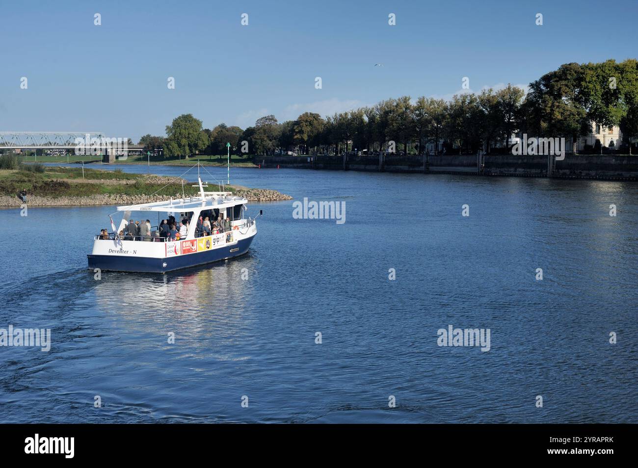 Electric solar powered ferry crossing the IJssel to Deventer Stock ...
