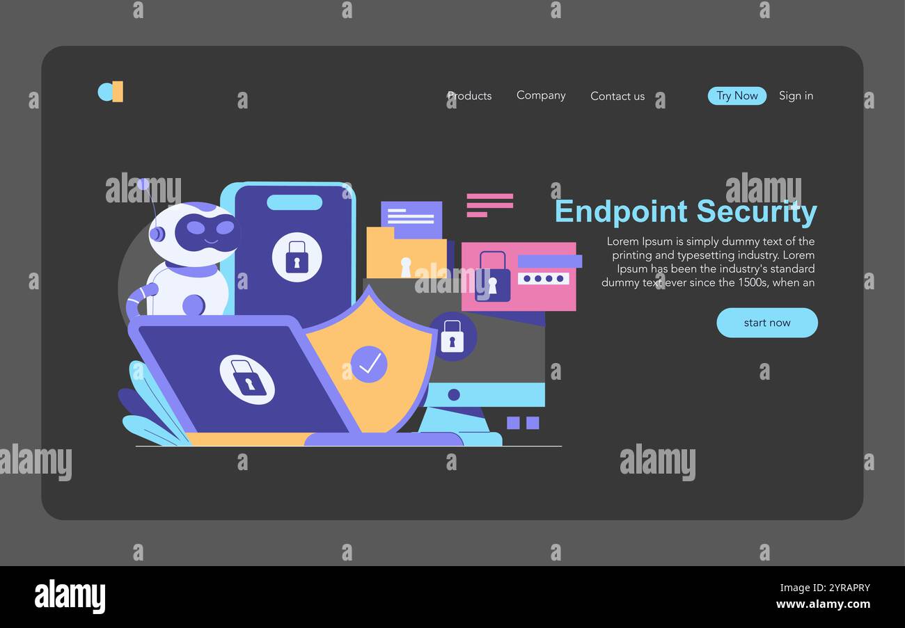 AI Cybersecurity concept. Digital protection services presented with a robot, shield, and secure ...