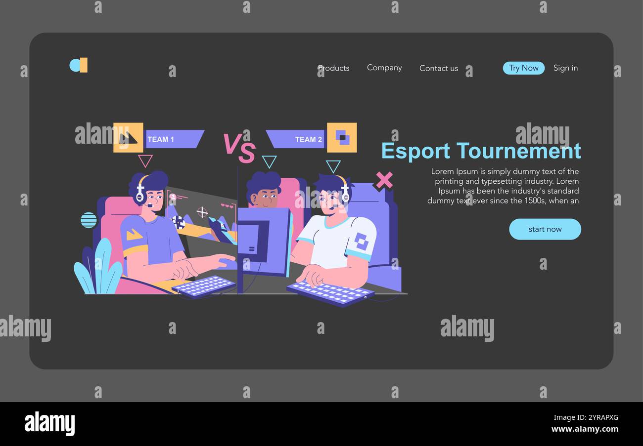 Esport Tournament concept. Animated competitors engage in an intense ...