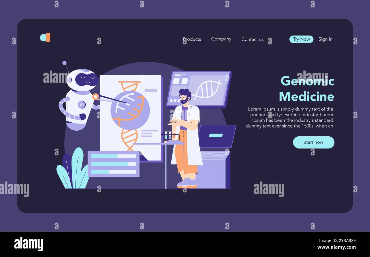 Healthtech concept. Scientist and AI robot researching DNA structure ...