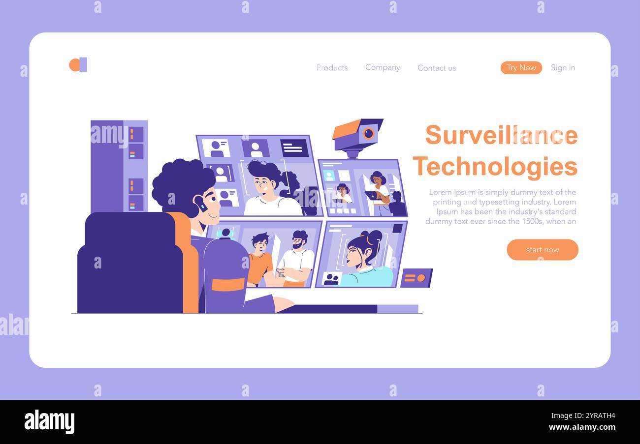Surveillance Technology concept. Operators monitor screens for security ...