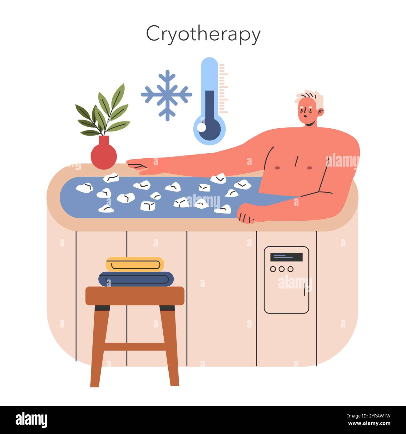 Cryotherapy concept. Man undergoing a cold treatment in a cryo bath ...