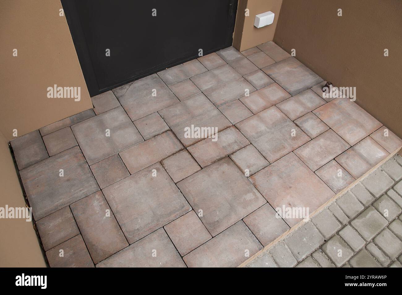 Paving Slabs. Empty Place for Door Mat Entryway Outdoor Mat Brown floor ...