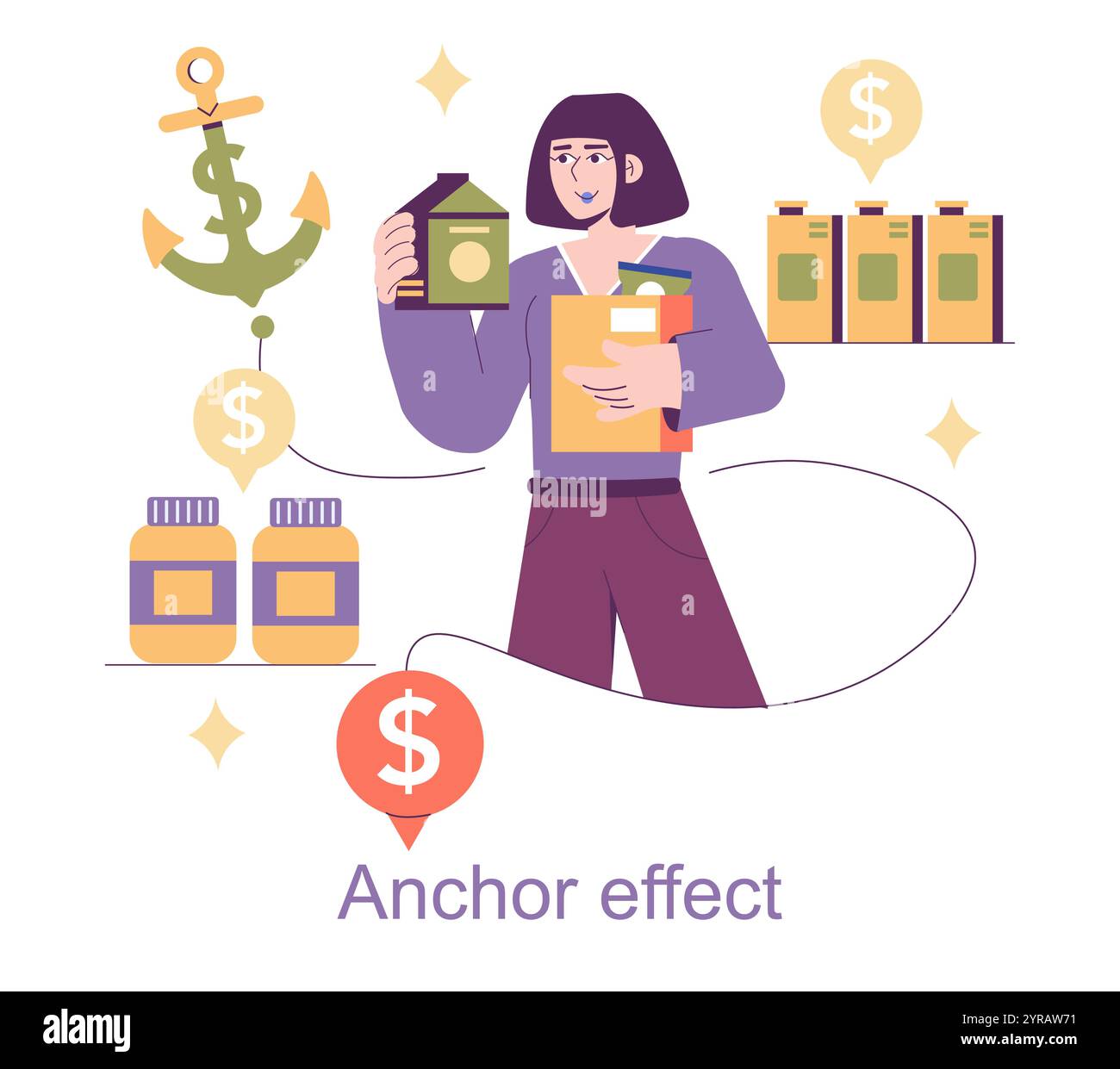 Behavioral Economics concept. A person analyzing the anchor effect with ...