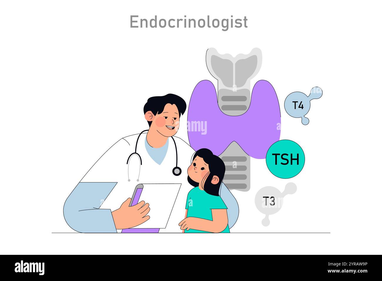 Pediatric endocrinology concept. Doctor explaining thyroid function to ...