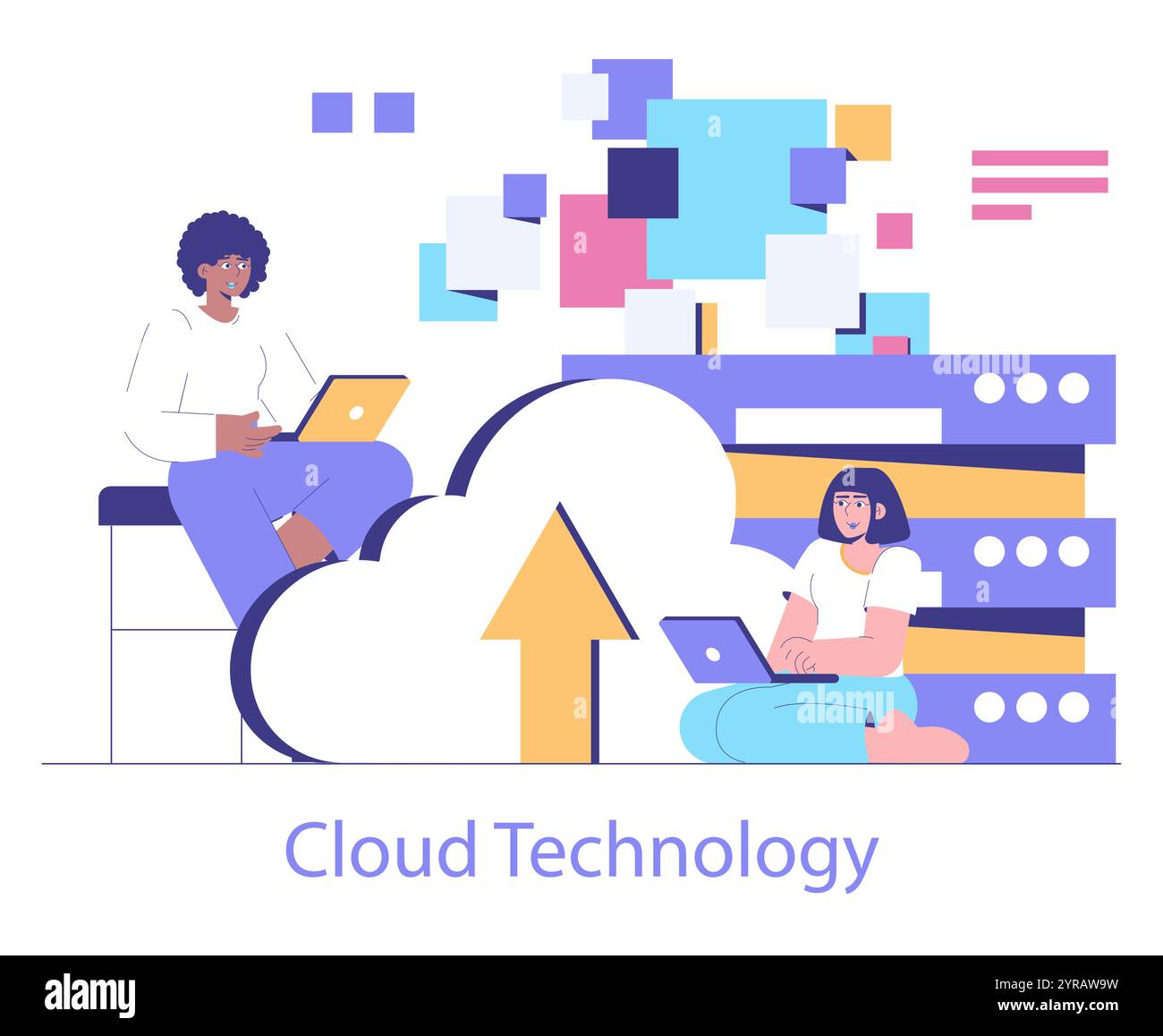 Cloud Technology concept. Professionals interact with cloud computing ...