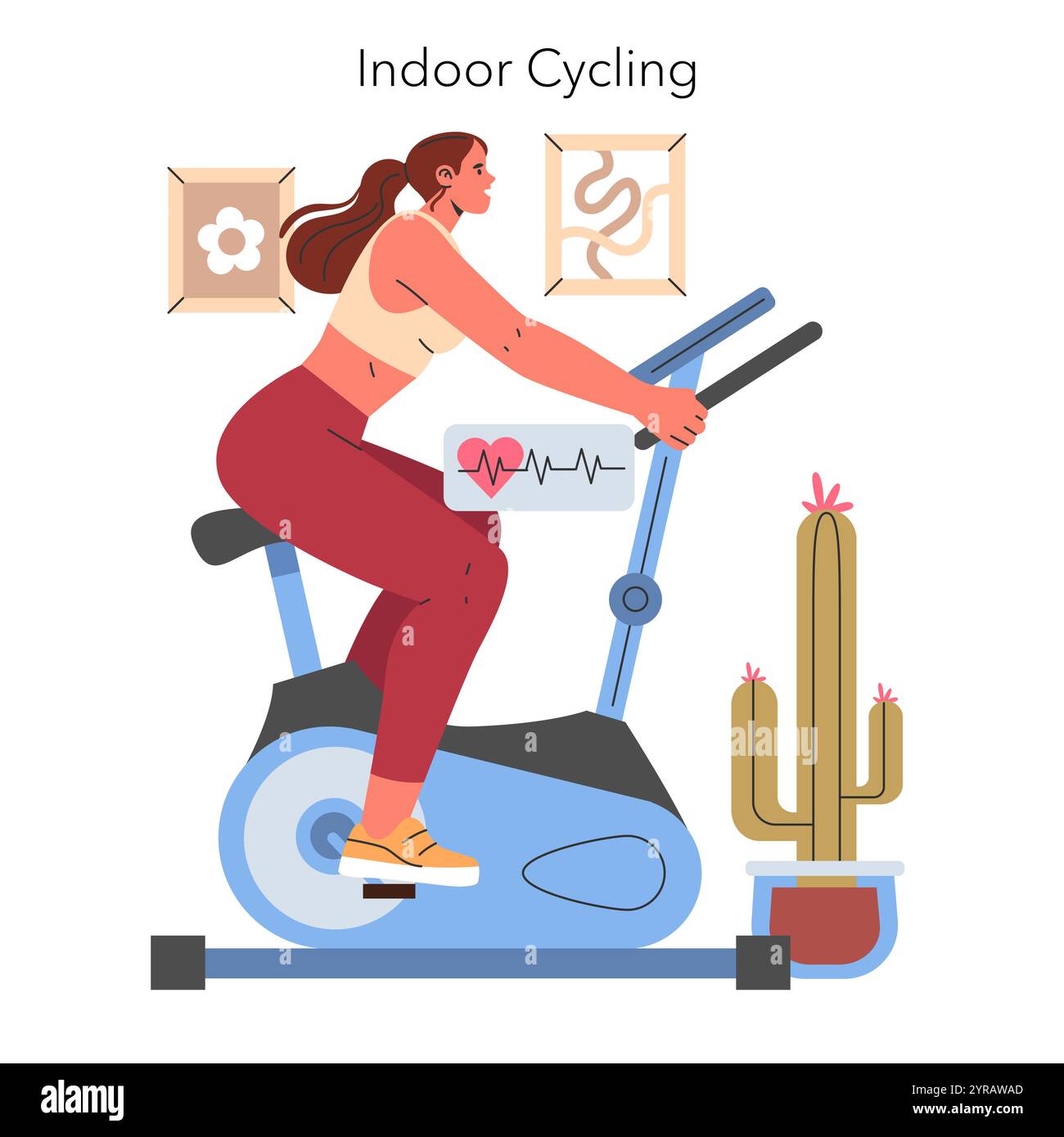 Home Workout concept. Woman pedals on an exercise bike, staying active indoors. Fitness routine ...