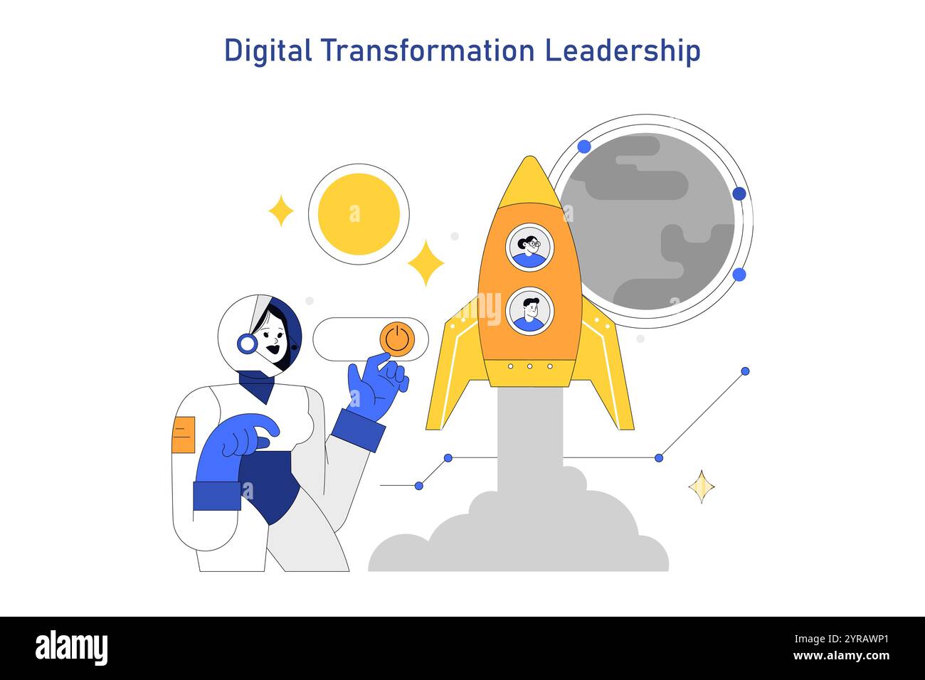 Women Leaders concept. Female astronaut launches a rocket symbolizing ...