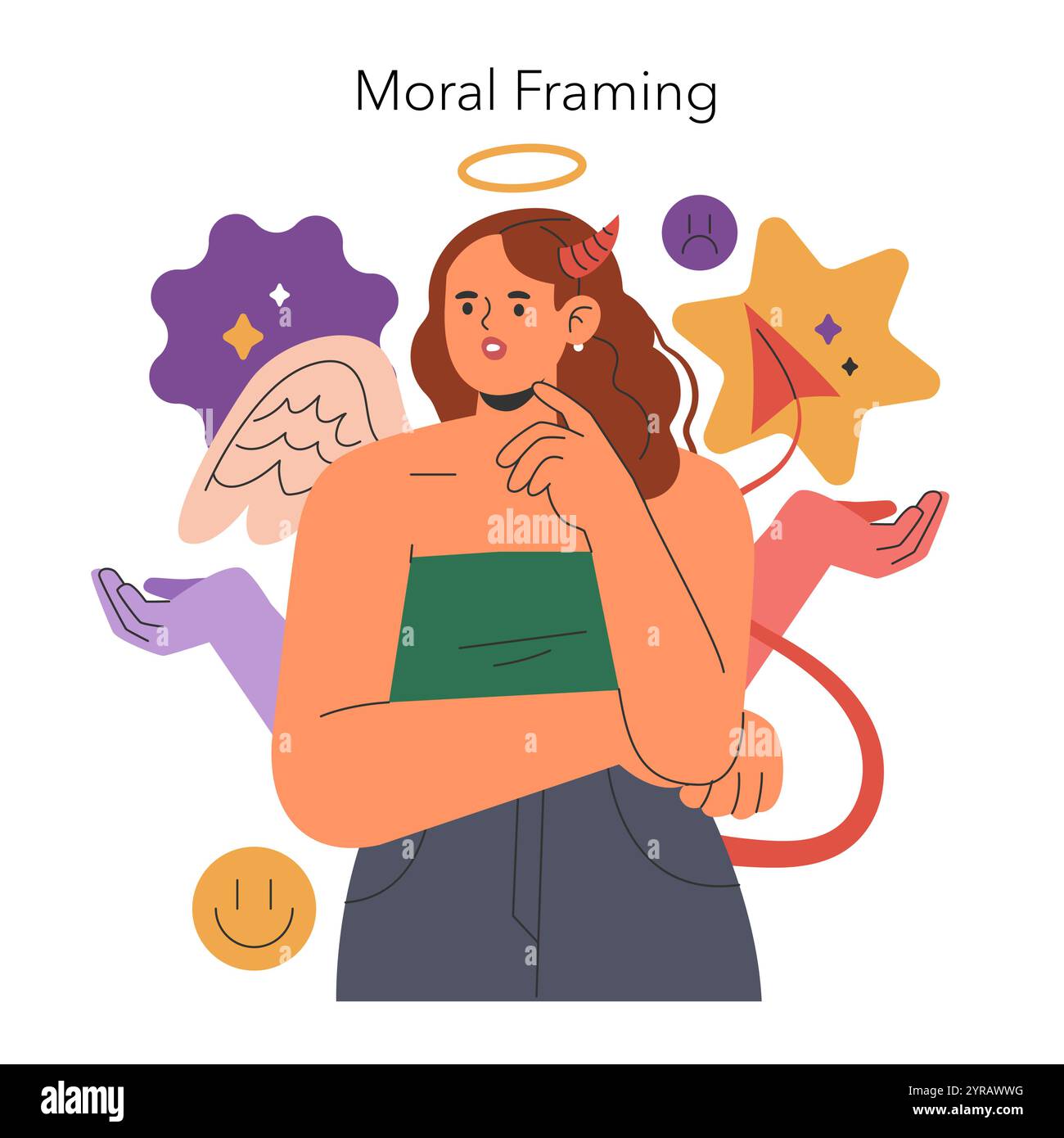 Cognitive Framing concept. An illustration of a person deliberating ...