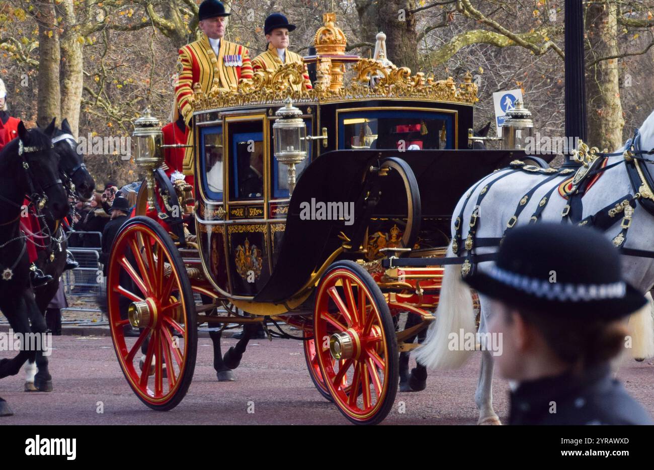 London, UK. 3rd December 2024. A carriage with King Charles III and ...