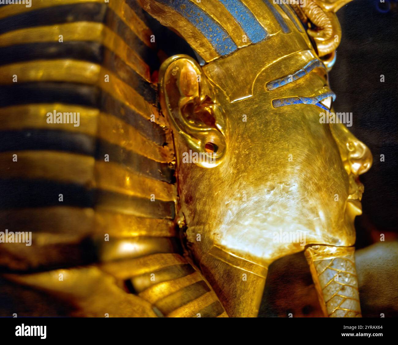 The mask of Tutankhamun, side on profile view, taken at Cairo, Egypt ...