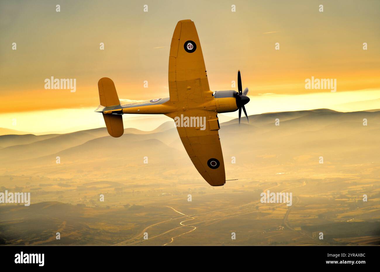 Hawker Sea Fury flying in sunset operations from the Shuttleworth ...