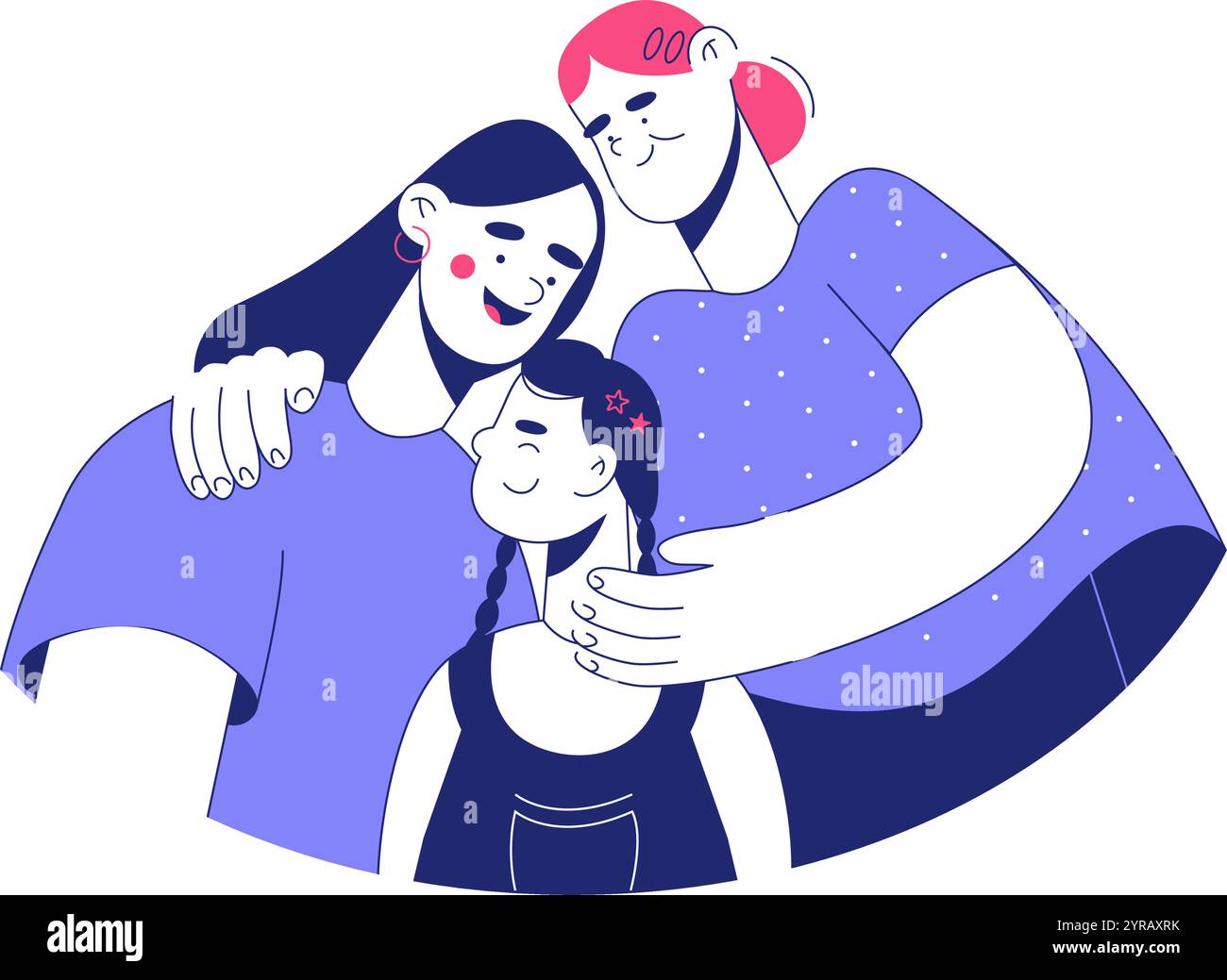 Family Hugging Together In Flat Vector Illustration Symbolizing Unity ...