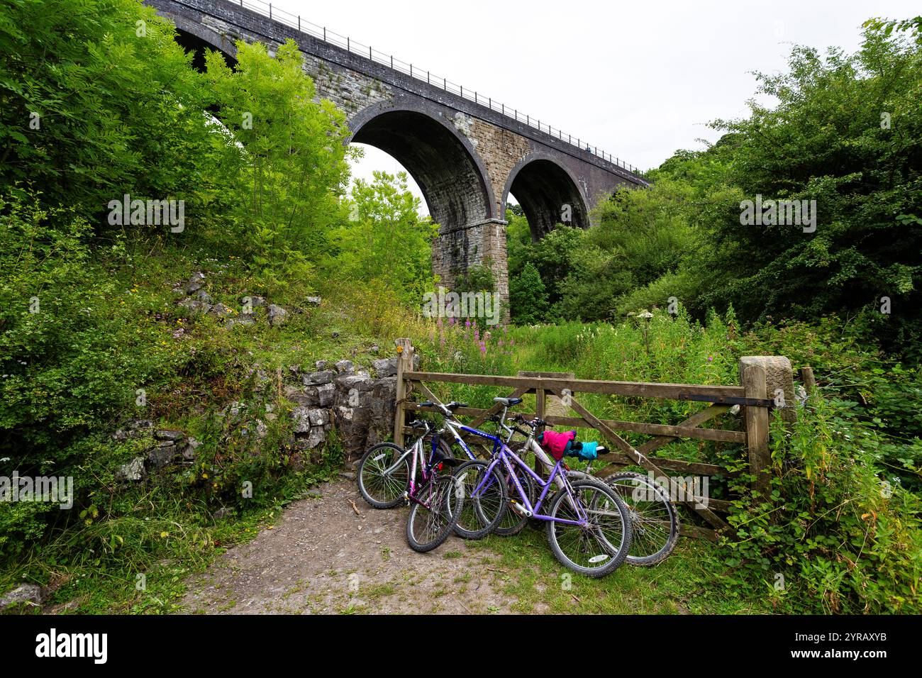 Bicycles parked near the Headstone Viaduct, part of the Monsal Trail ...
