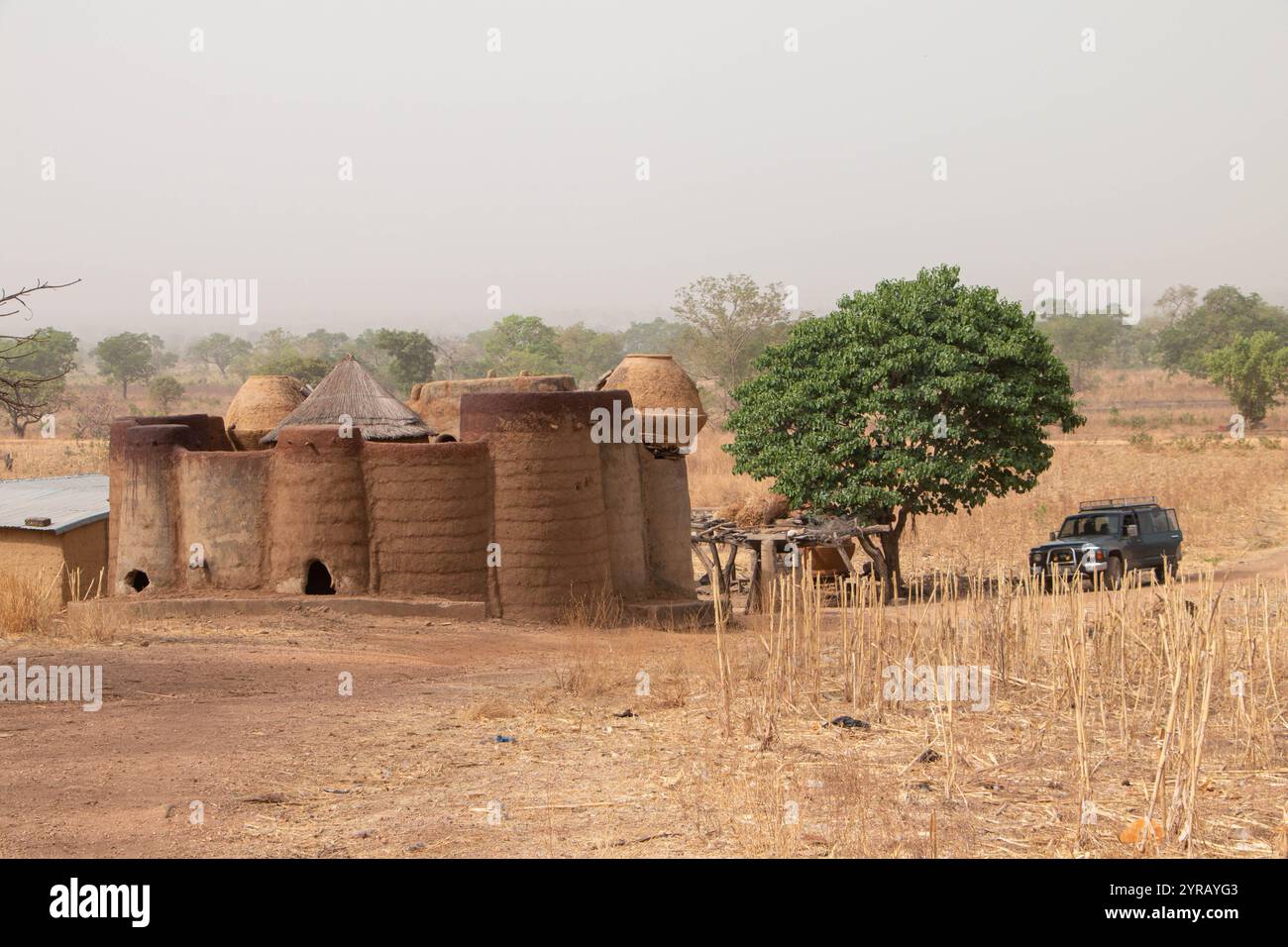 Traditional Clay Village Houses with Thatched Roofs in Rural Togo's ...