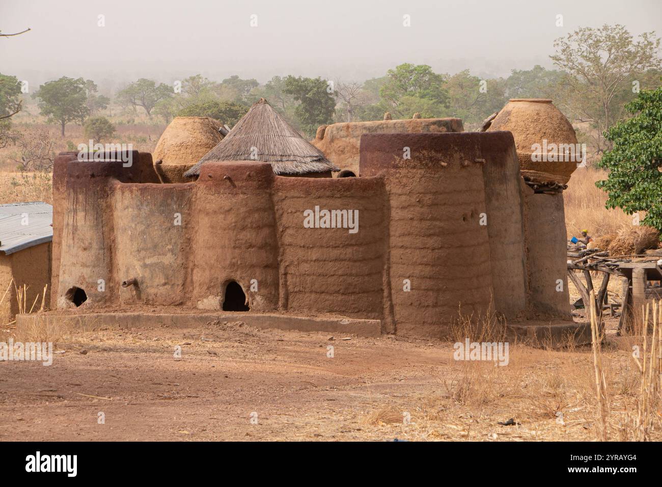 Traditional Clay Village Houses with Thatched Roofs in Rural Togo's ...