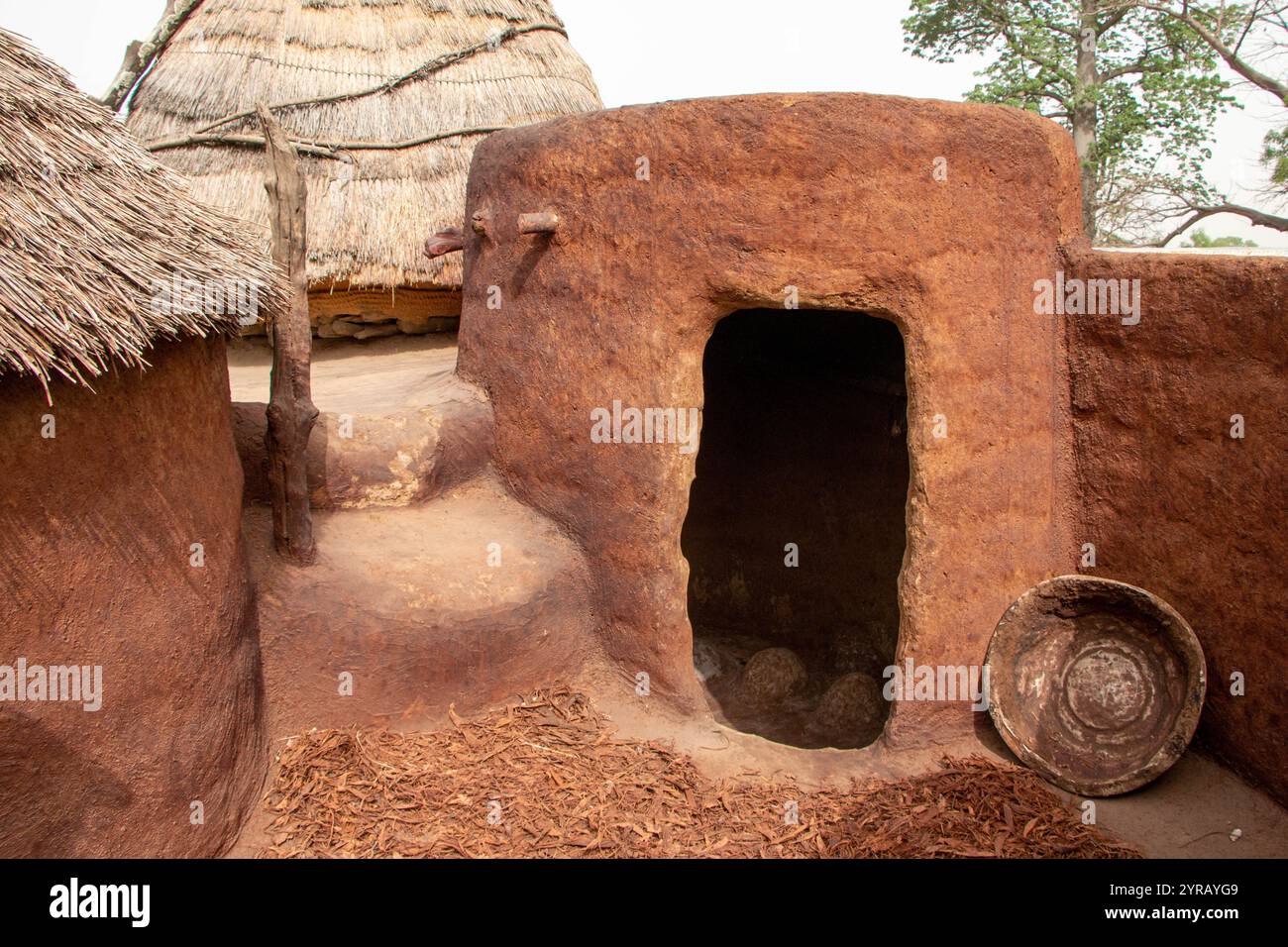 Traditional Clay Village Houses with Thatched Roofs in Rural Togo's ...