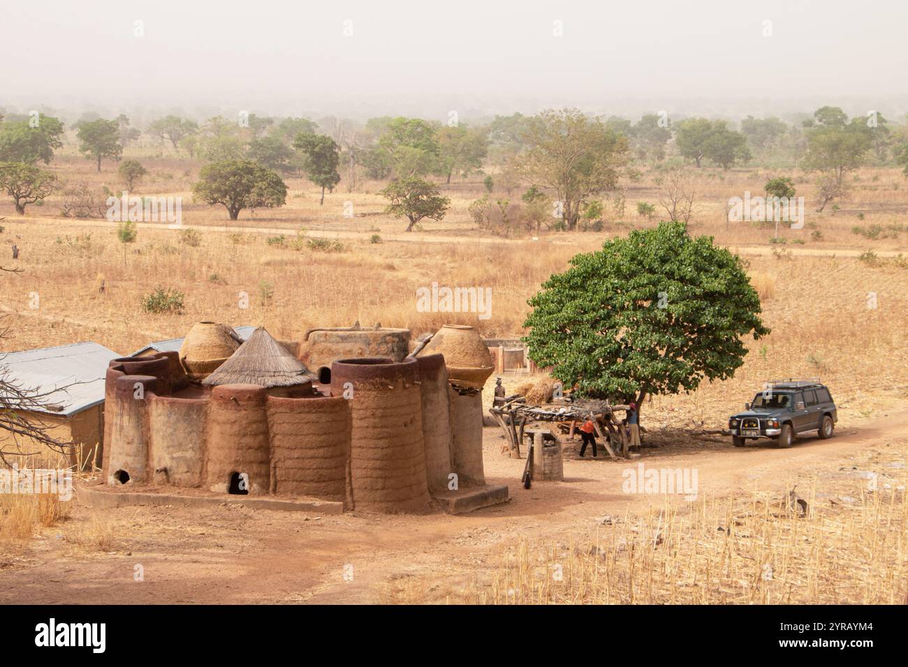 Traditional Clay Village Houses in Rural Togo Surrounded by Arid ...