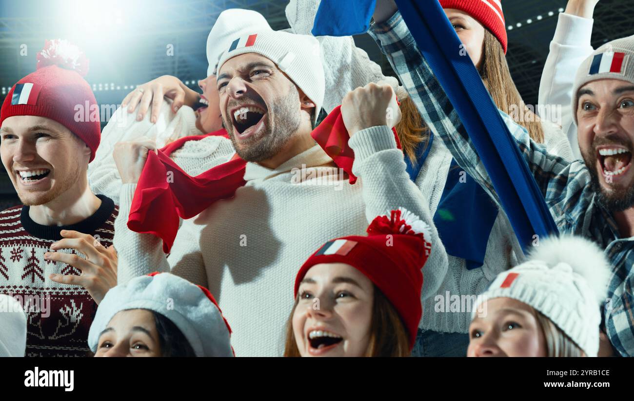 Diverse group of sports fans, men and women with national flags and ...