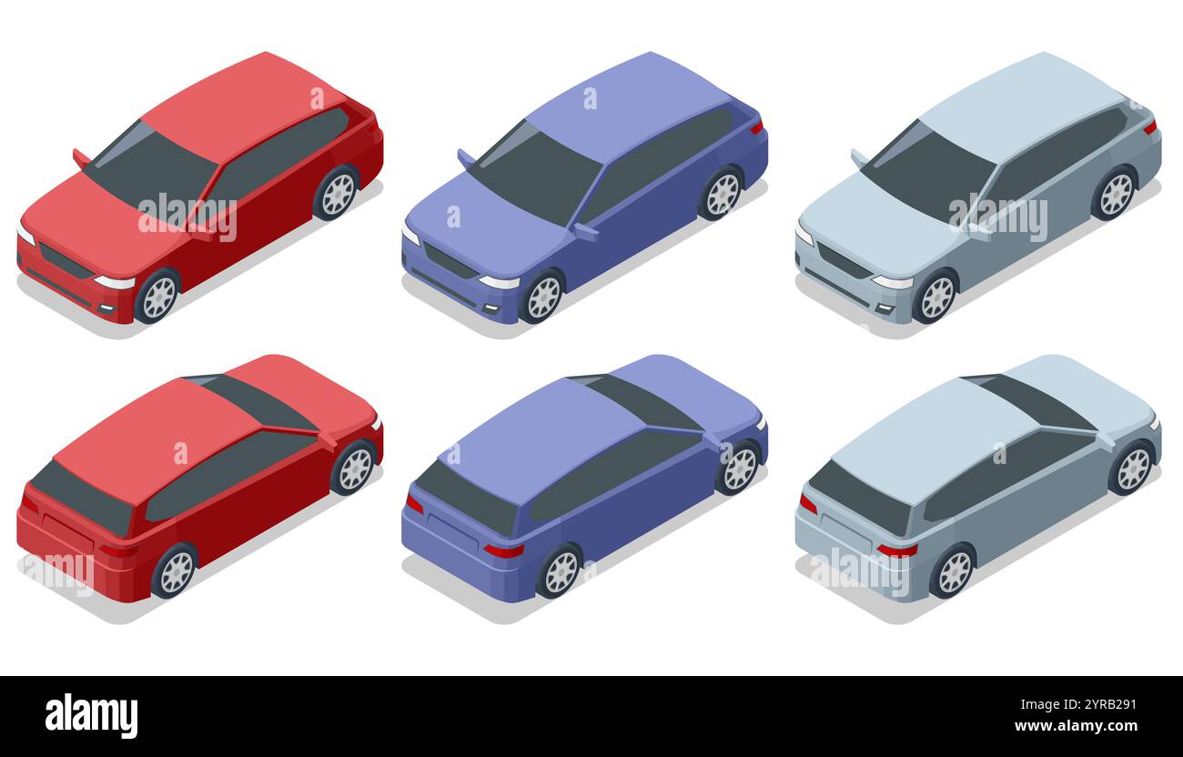 Isometric Car wagon. Auto low Car vector template on white background ...