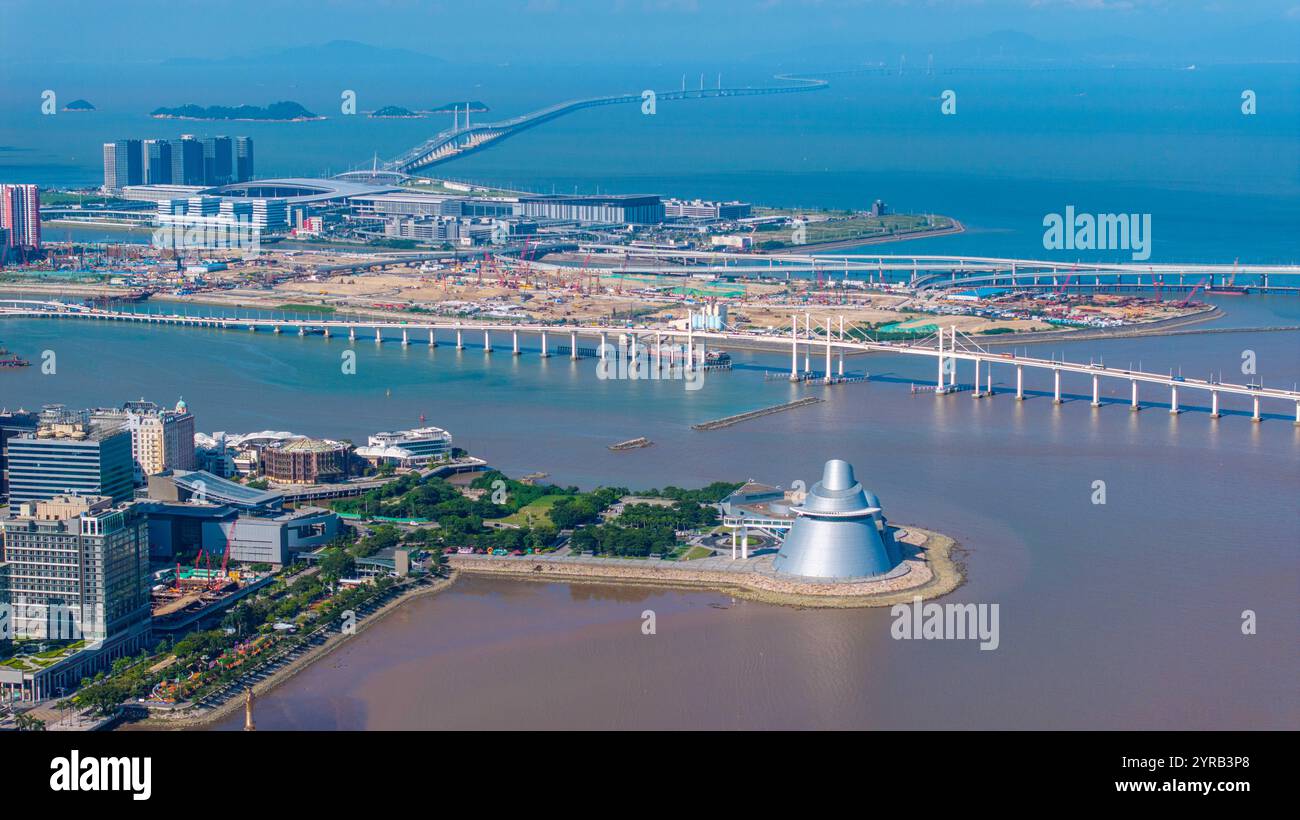Macao. 3rd Aug, 2024. An aerial drone photo shows the Macao Science ...