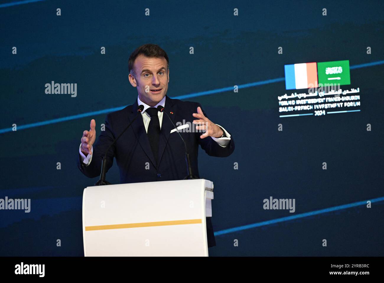 Riyadh, Saudi Arabia. 03rd Dec, 2024. French President Emmanuel Macron ...