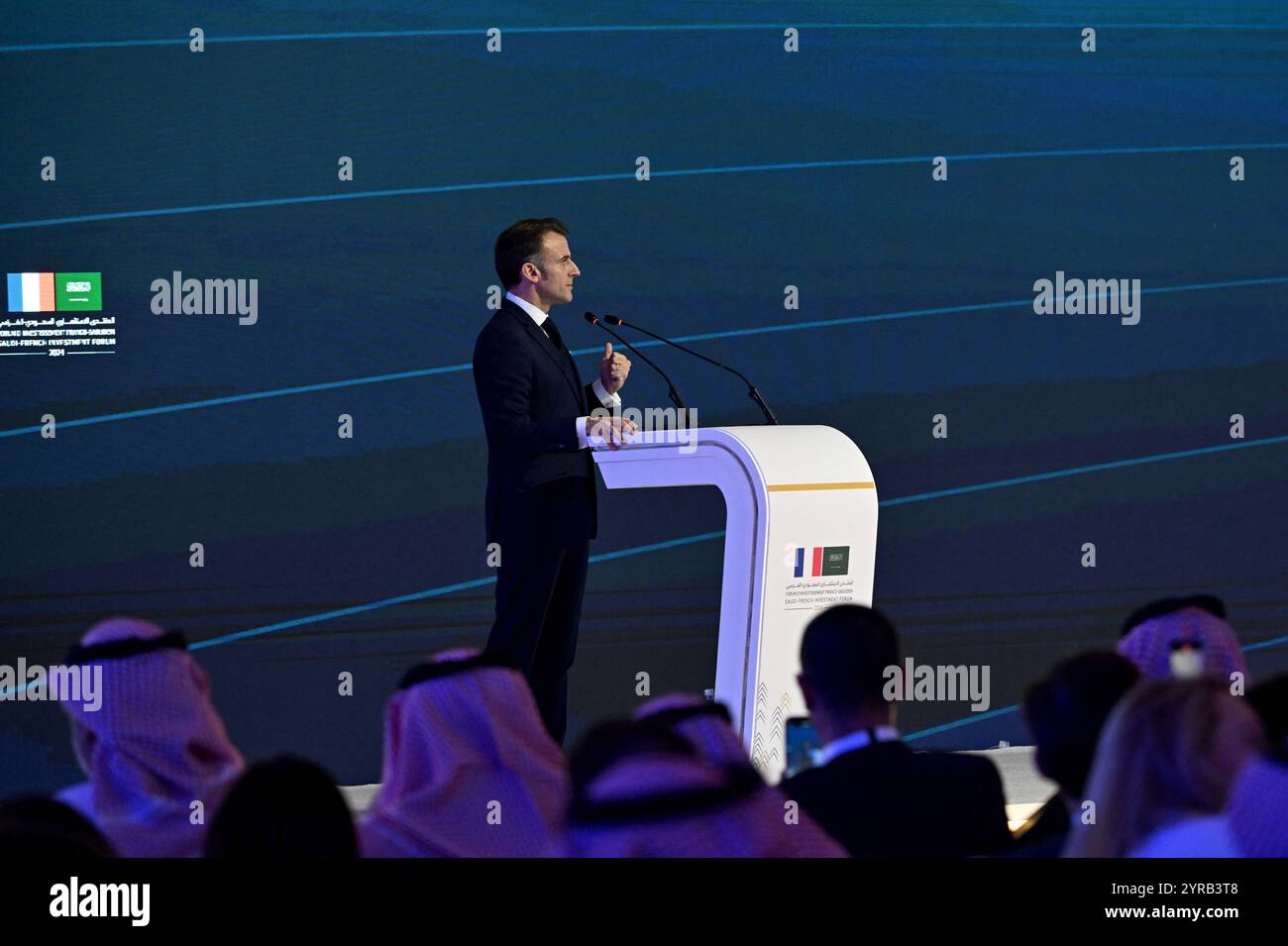 Riyadh, Saudi Arabia. 03rd Dec, 2024. French President Emmanuel Macron ...
