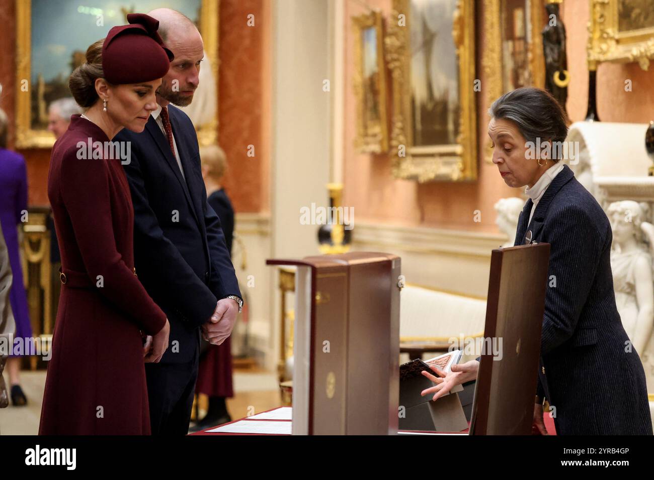 The Prince and Princess of Wales view a display of Qatari items from ...