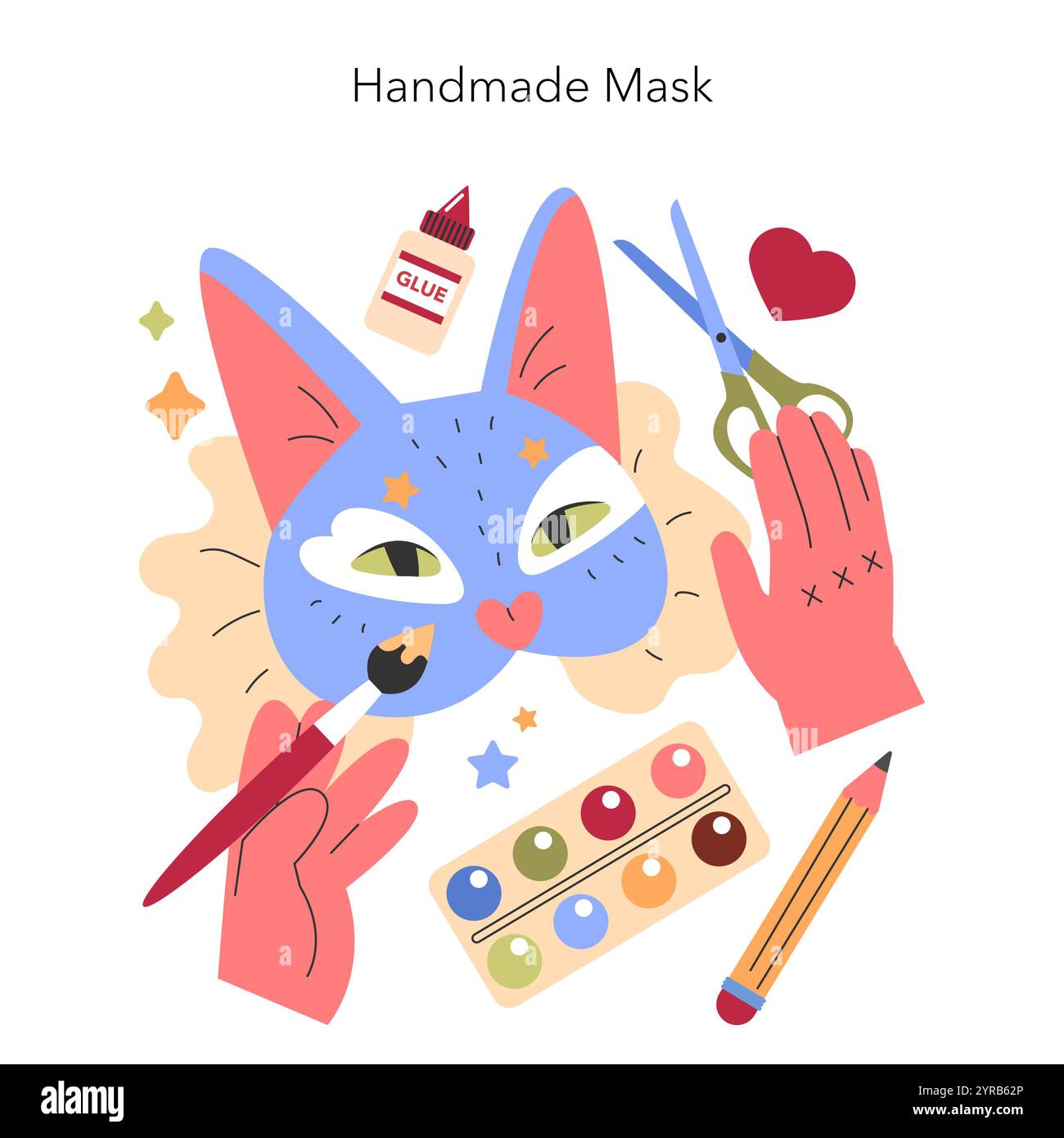 Handmade mask concept. Creative DIY craft project featuring a feline ...