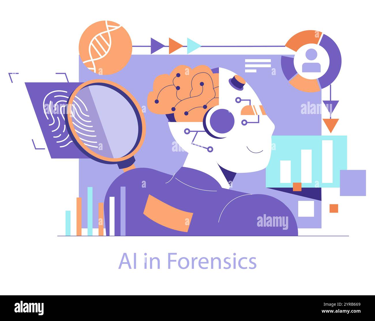 Forensics Technology concept. Artificial Intelligence analyzes criminal evidence, enhancing ...