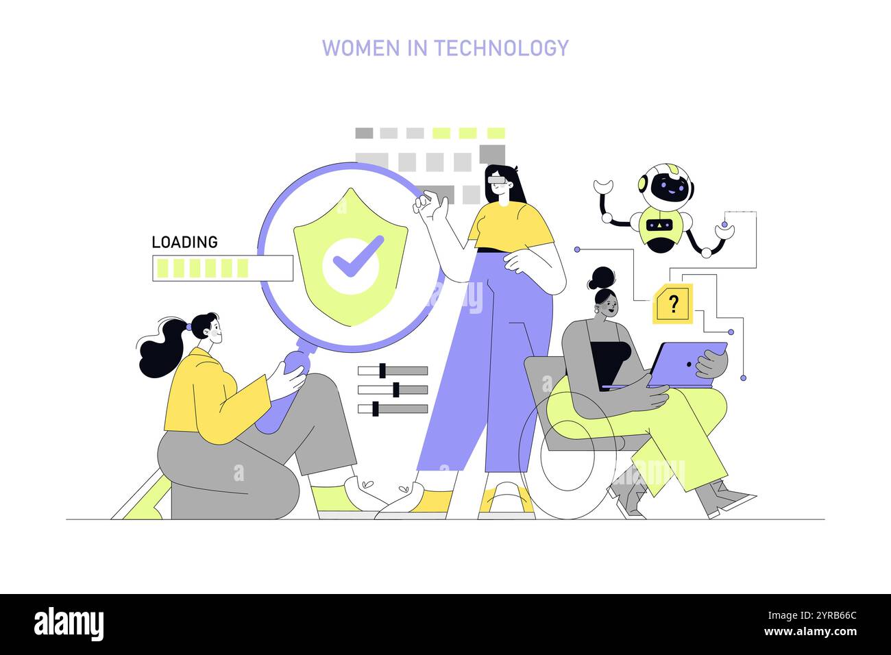 Women in Technology concept. Diverse female professionals engage with ...